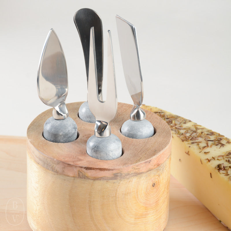 Cheese Server Set With Mango Wood Stand By Creative Co-op – Bella Vi