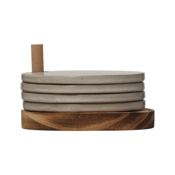 Stoneware Coasters With Wood Holder Set Of 4 By Bloomingville – Bell